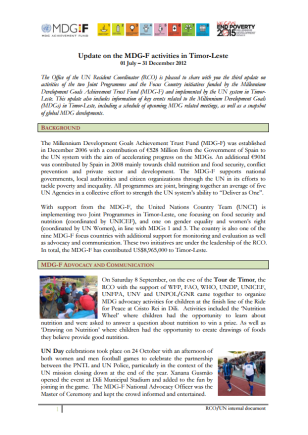 Update on MDG-F Activities, 2012 | United Nations Development Programme