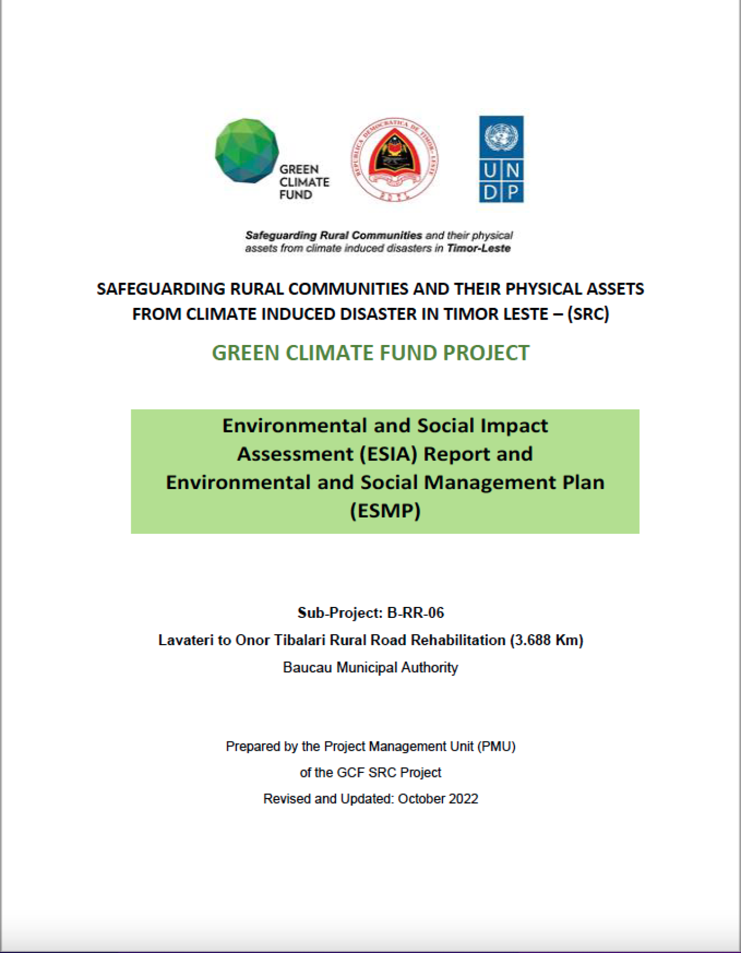 ESIA and ESMP Report Lavateri Rural Road Municipality Baucau, Timor ...