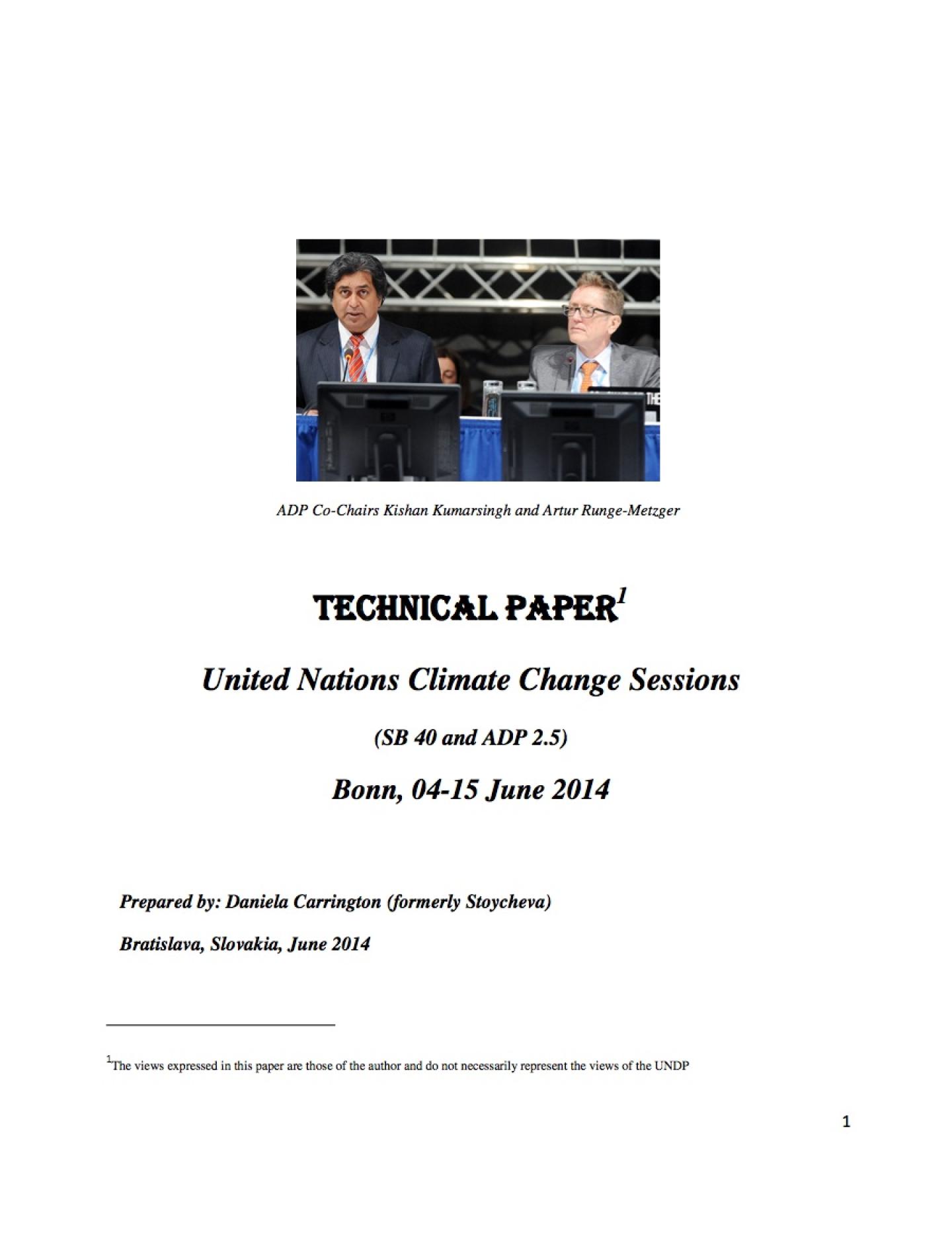 Technical paper on United Nations climate change sessions, June 2014 ...