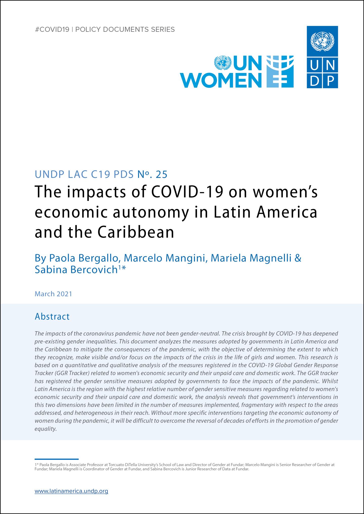 The impacts of COVID-19 on women’s economic autonomy in Latin America ...